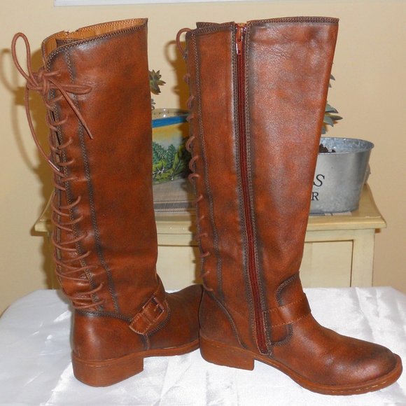 Eurosoft | Shoes | Euro Soft 65 Cognac Brown Tall Boots Laced Back ...